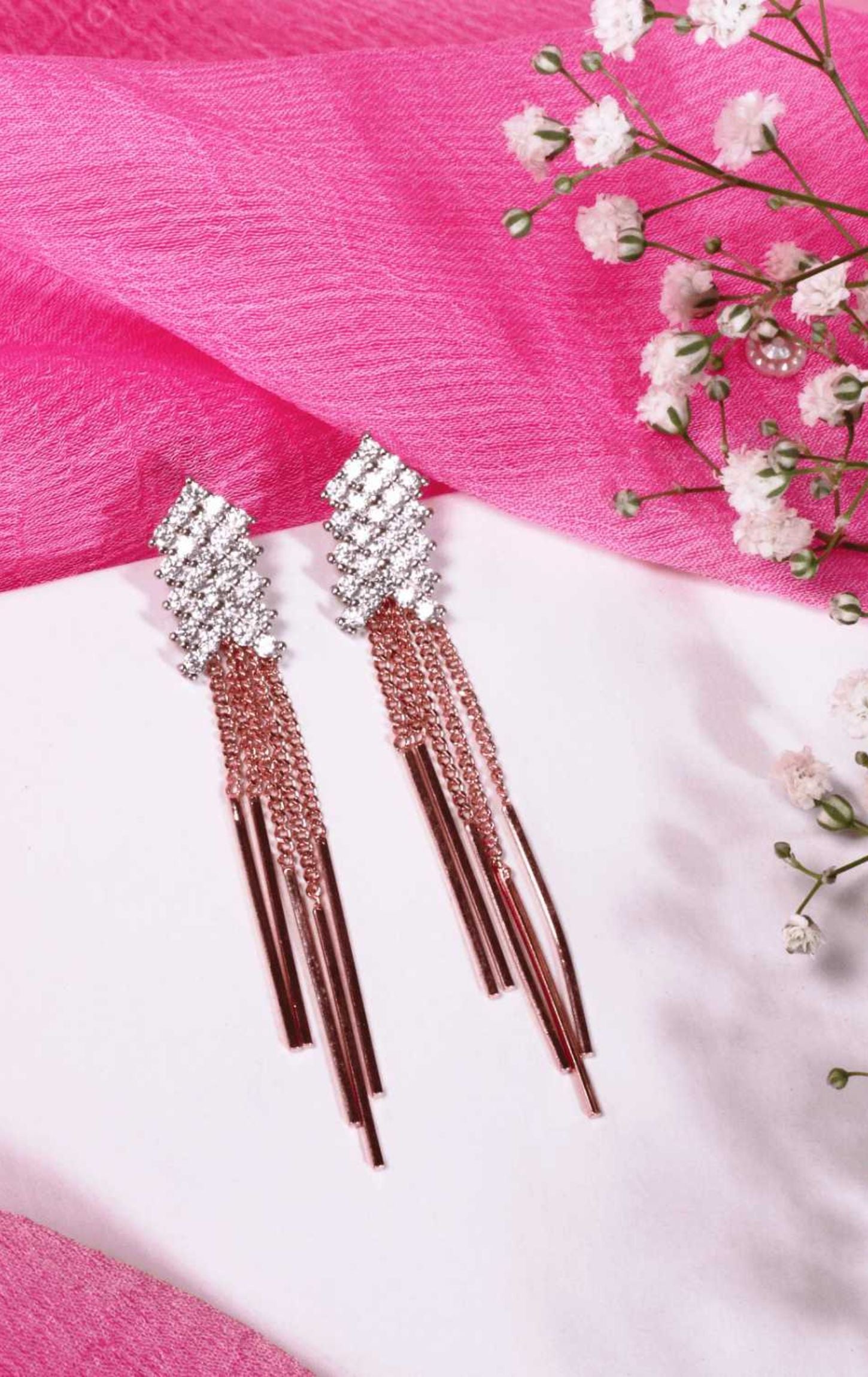 Arrow Hanging White Swarovski Zircon Rose Gold Rod Earring – TRINKINS